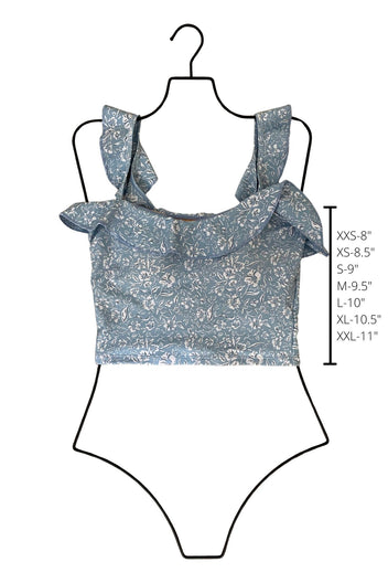 Floral Blue and White Modest Bikini Top with Ruffled Sleeves | Geode ...