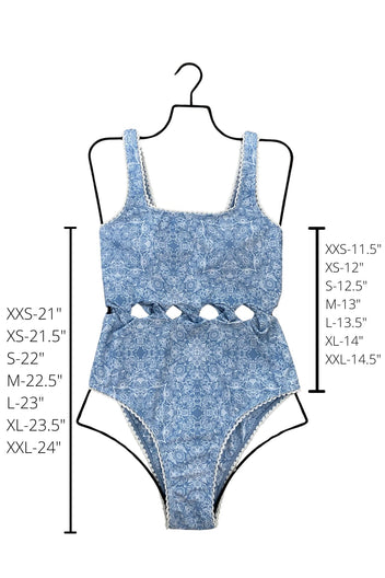 Floral Sky Blue One-Piece Swimsuit with Cutouts | Geode Swimwear