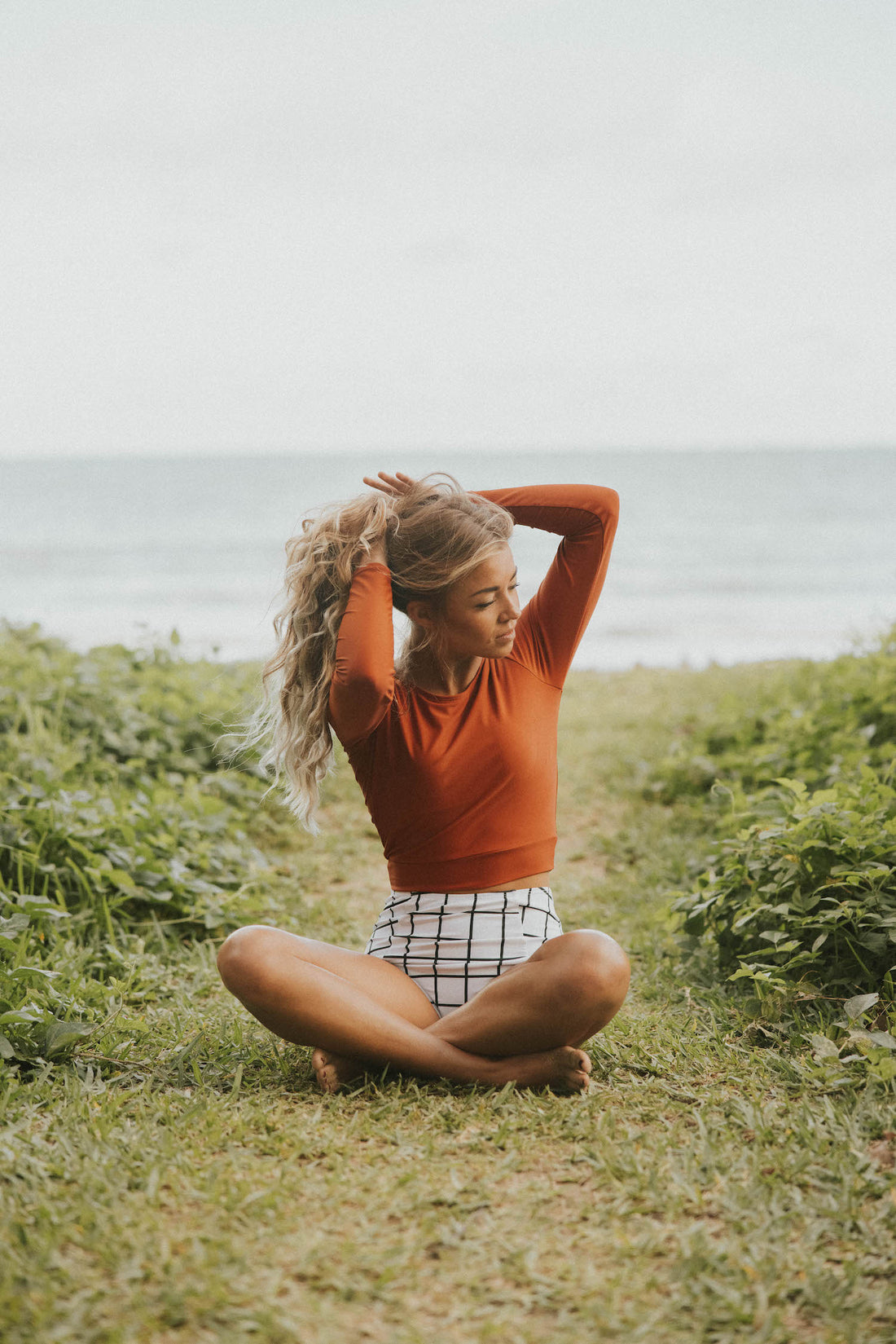 Long Sleeve Rust Orange Surfing Swim Top | Geode Swimwear