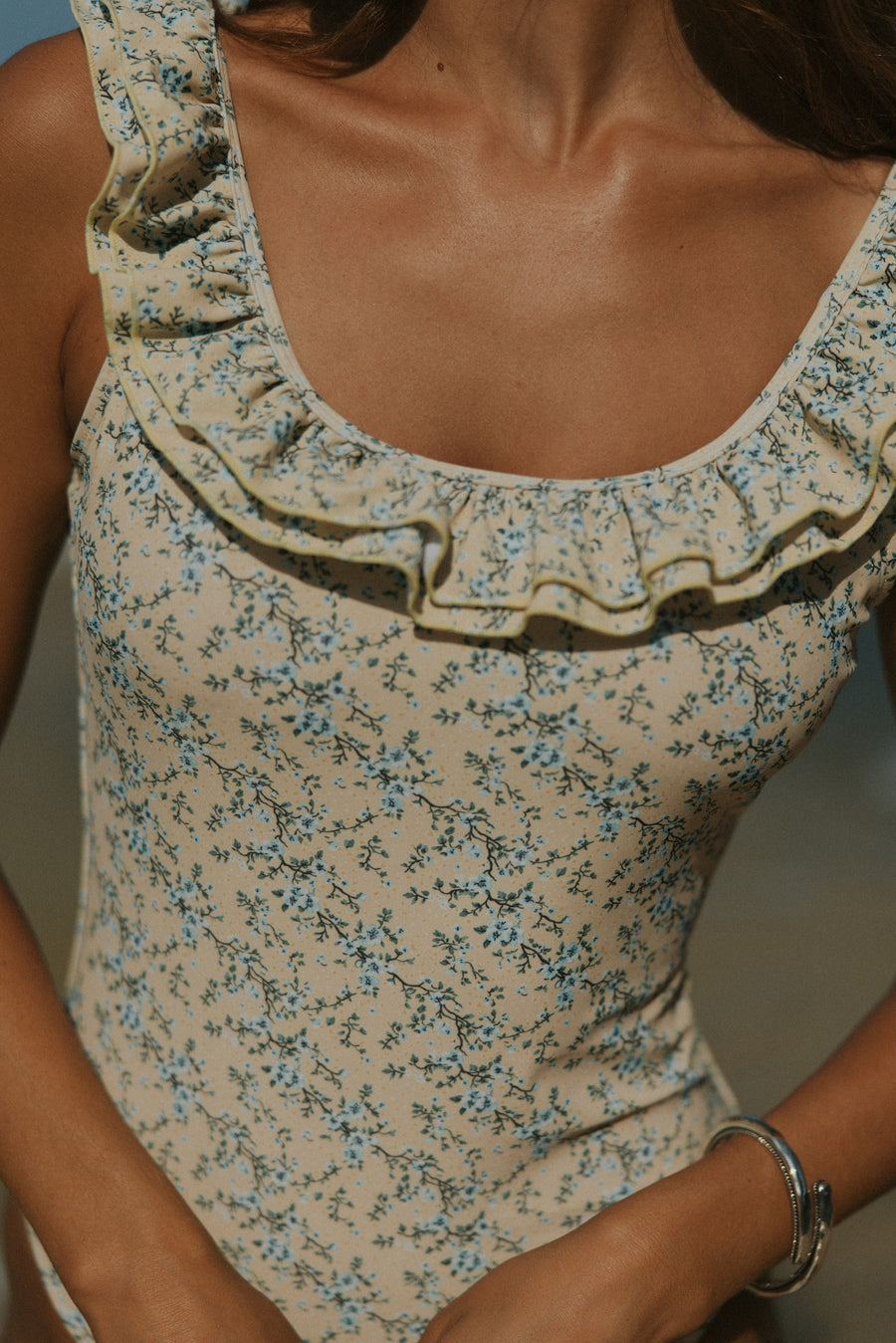 May One Piece Swimsuit | Floral Ruffle Strap Scoop Neck One Piece ...