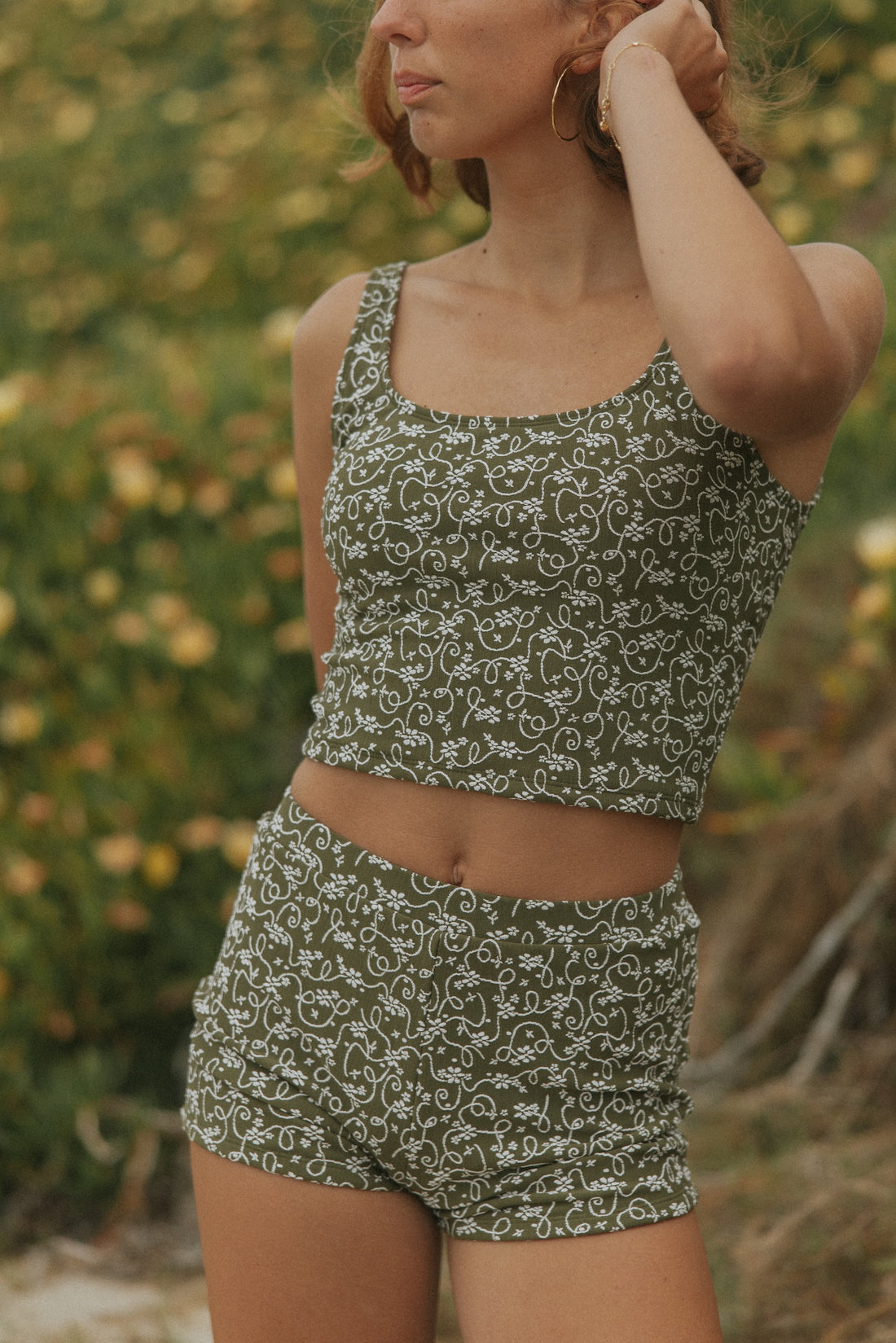 Olive Green Floral Boy High-Waisted Swim Shorts – Geode Swimwear