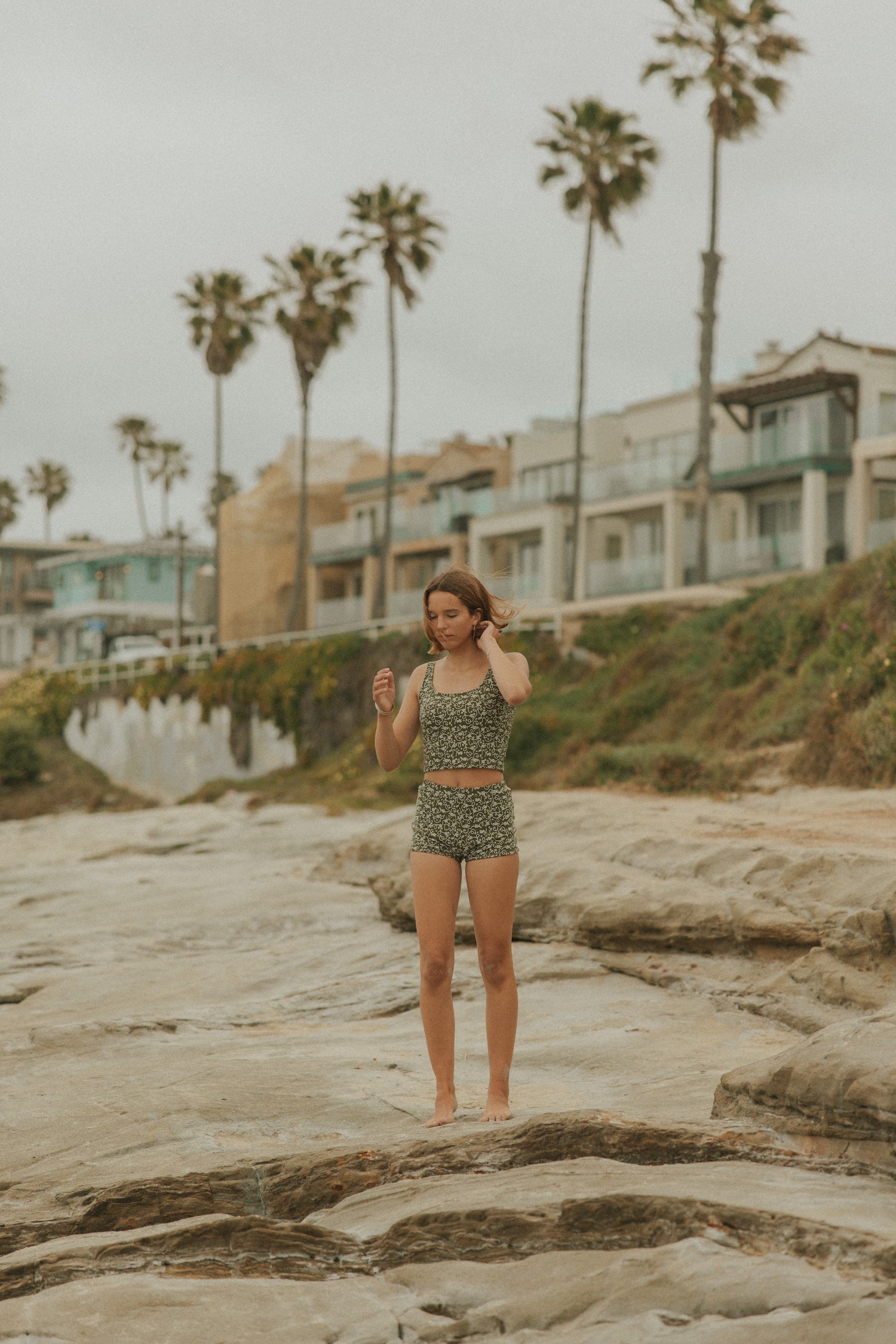 Olive Green Floral Boy High-Waisted Swim Shorts – Geode Swimwear