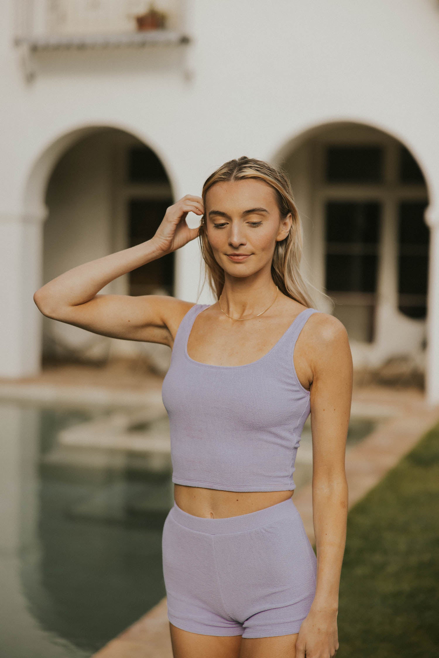 Lavender Swimsuit Cropped Tankini Top | Geode Swimwear